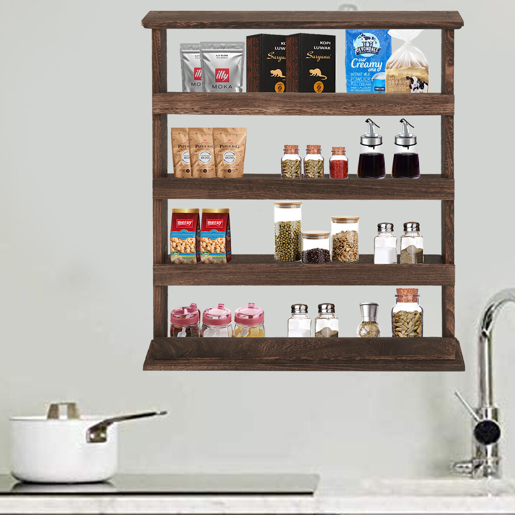 4 Tier Kitchen Spice Shelf Floating Seasoning Rack Succulants Herbs Pot ...