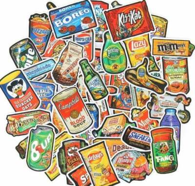 50pcs Snack Food Stickers Brand Spoof Sticker Pack Vinyl Funny Humor ...