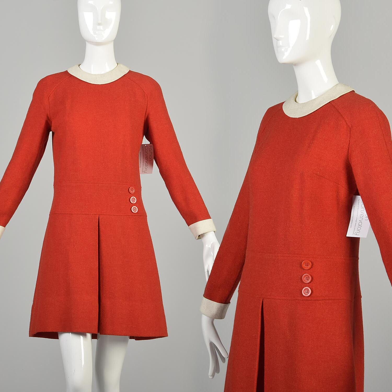 Medium 1960s Mini Dress Red Wool Mod Shift Dress Orph… - Gem
