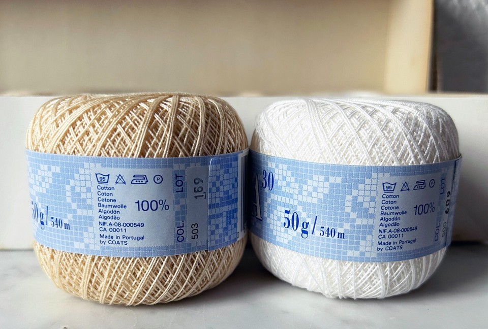Coats Opera Cotton Crochet Thread Size 30 - 1 Box 10 Balls 7 White/3 ...
