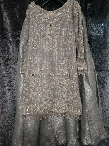 Asian silver lengha and kameez wedding outfit size 12 | eBay UK