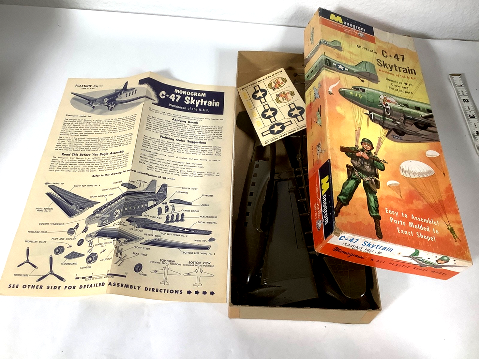 Monogram C*47 Skytrain Kit PA11*98 Unbuilt in Original Box-1955 Missing ...