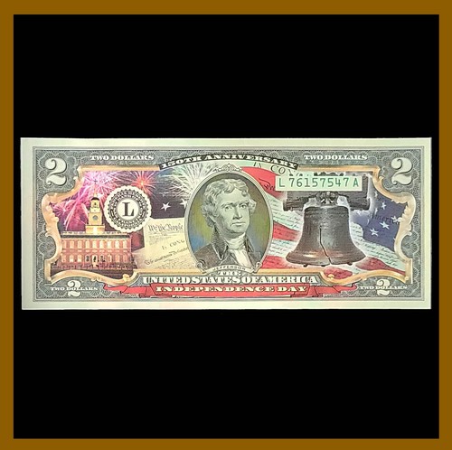 US Colorized 2 Dollars Bill Legal Tender Independence Day 4th of July ...