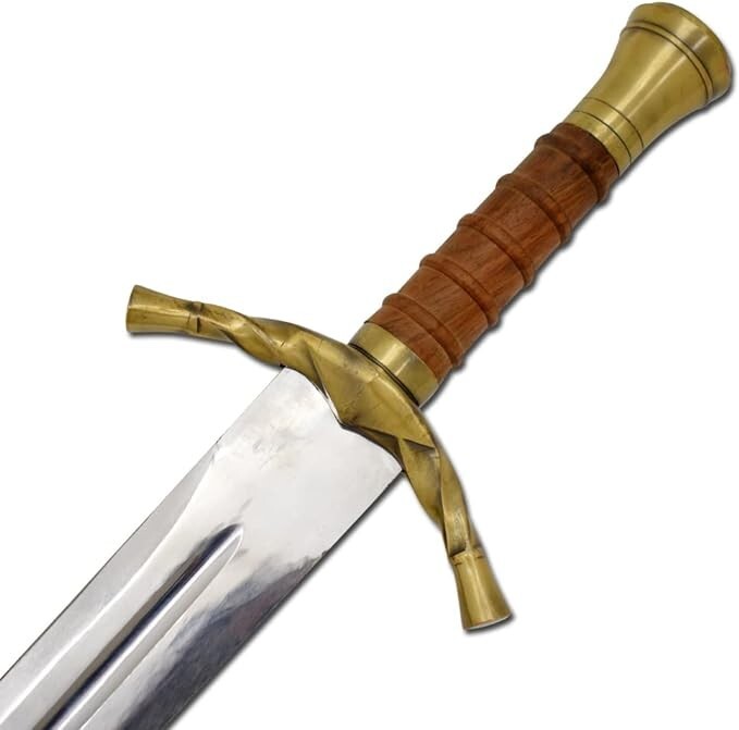 40" Brass Pommel Medieval Warrior Bastard Sword with Leather Scabbard ...