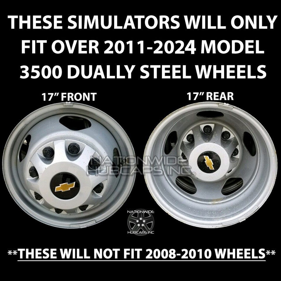 1 FRONT 2011-2024 Silverado 3500 Chrome 17" Dually Wheel Simulators Rim ...