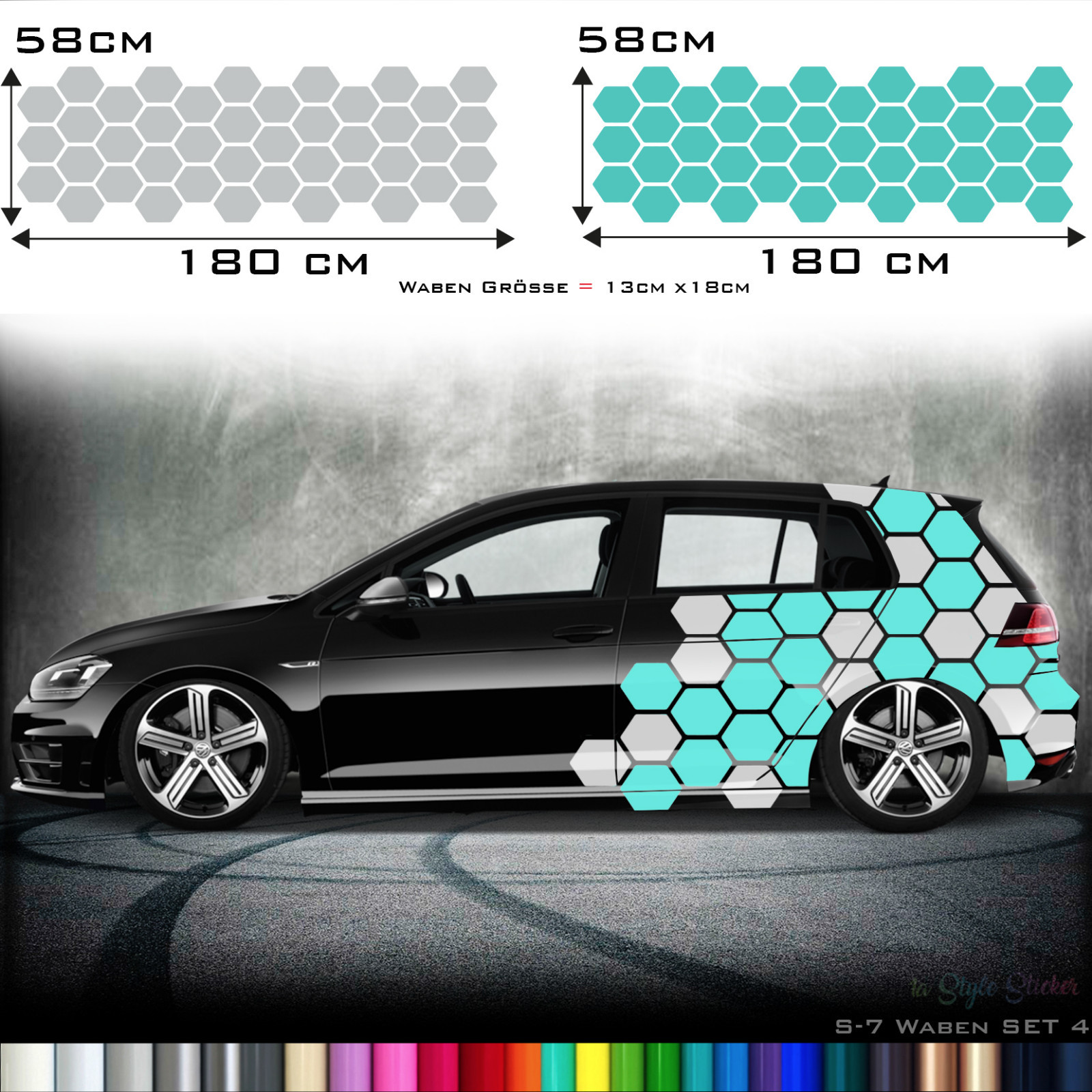 Auto Seiten-Aufkleber Hexagon Decor Set XL 84 Teilig - 2 Farbig Tattoo ...