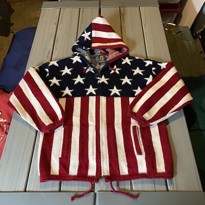 VTG Tejidos Ruminahui America USA Flag Hooded Sweater Jacket Size L | eBay