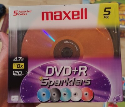 Maxell 5 pack assorted colors DVD+R Sparkles Brand New Sealed! Blank ...