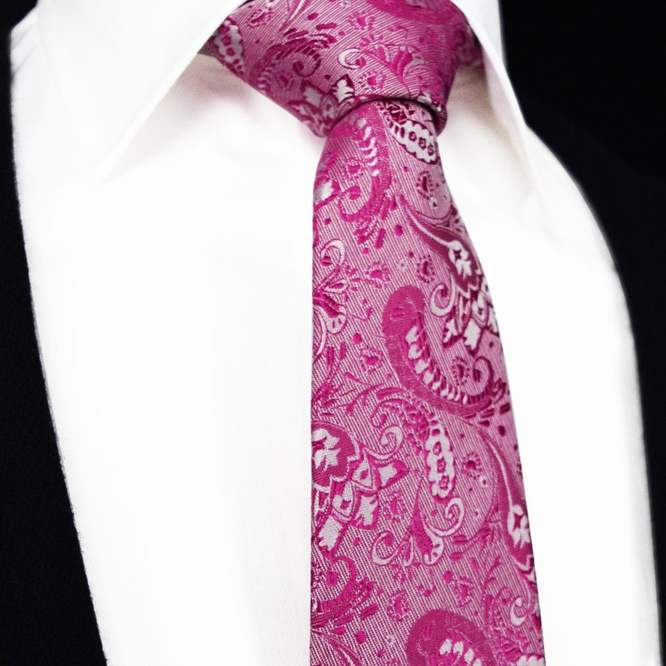 Fuschia Pink Mens Tie Wedding Napkin Gift Set Silk Floral Pocket Square ...