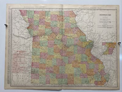 Large Format 1905 COLOR Rand McNally Map Atlas Page 190&191 Railroads ...