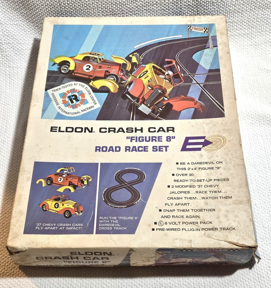 Vintage 1965 ELDON CRASH CAR "Figure 8" ROAD RACE SET (RARE!!) + Extra ...