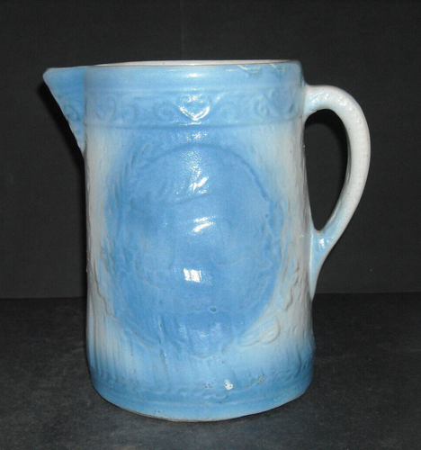 Beautiful Blue & White Stoneware LEAPING DEER Pitcher Burley Winter ...