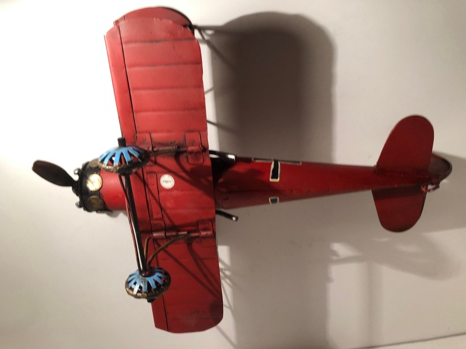 Vintage WWI Red Baron Decor Tin Metal Bi-Plane Rustic Model Airplane | eBay
