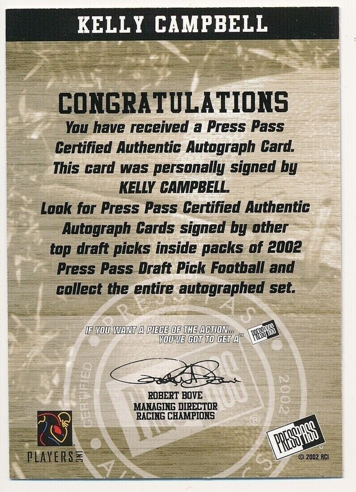 KELLY CAMPBELL 2002 PRESS PASS DRAFT PICKS AUTOGRAPH GEORGIA TECH SP | eBay
