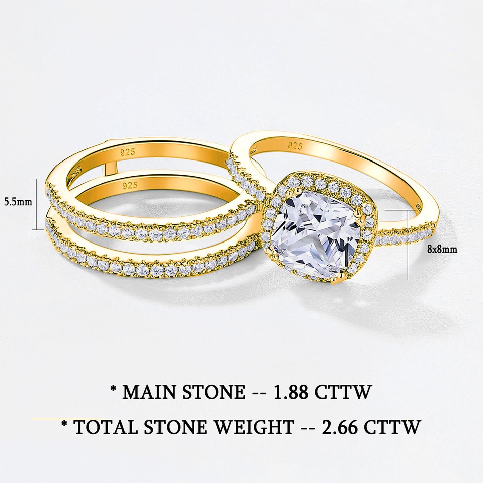 Sterling Silver Ring Jacket 2pcs Ring Set Engagement Wedding Bridal ...
