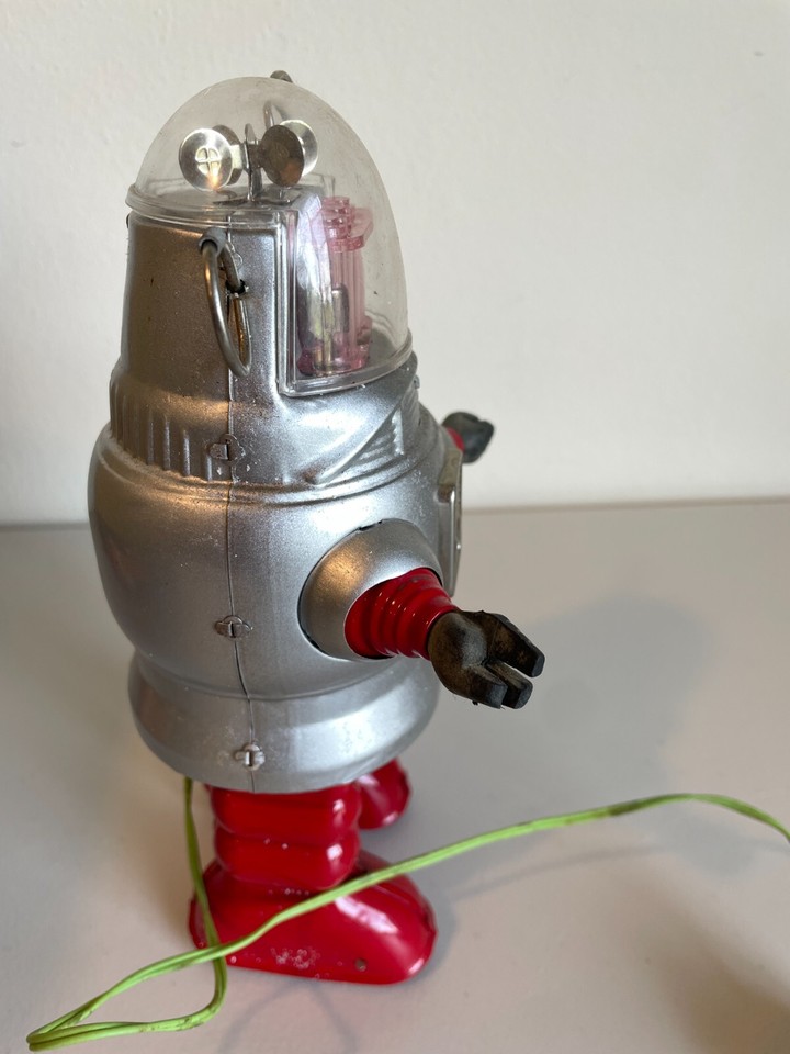 Silver Piston Action Robot Robby the Robot Tin Battery Operated ...