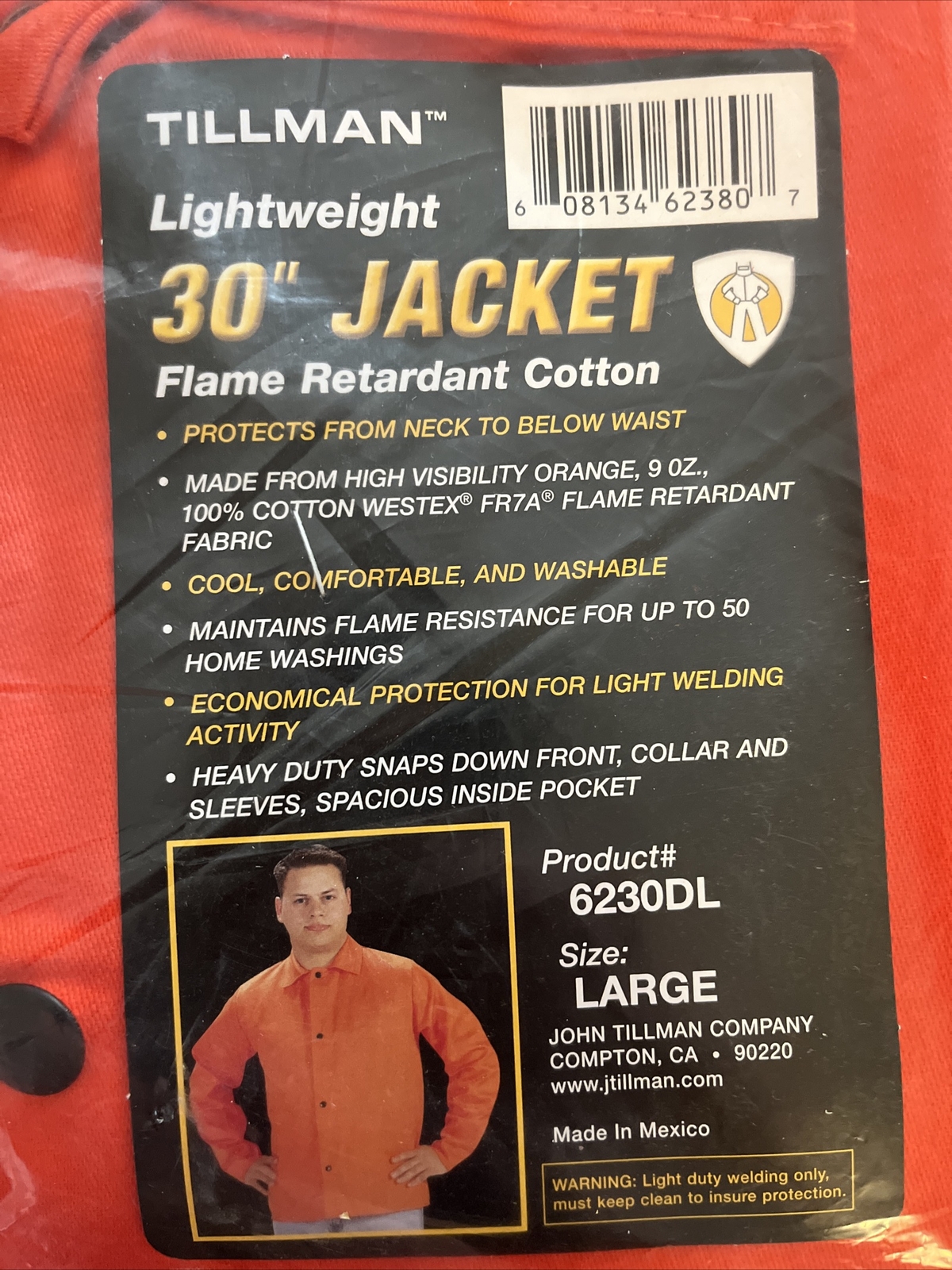 Tillman 6230d Hi-vis FR Cotton Welding Jacket 30" 9 Oz Orange Large for ...