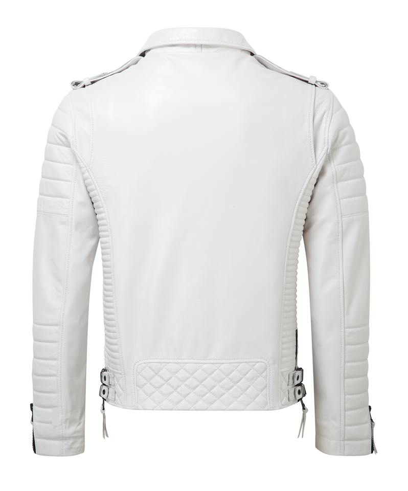 Men's Genuine Lambskin Leather Motorcycle Jacket White Premium Cool ...