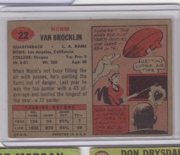 1957 Topps Football #22 Norm Van Brocklin Los Angeles Rams VGEX+ | eBay
