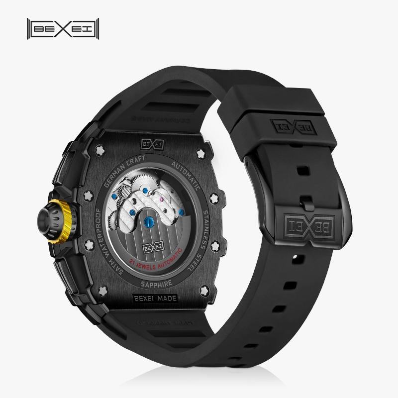 Black BEXEI Wristwatch Auto Movement Mechanical Date Luminous barrel ...