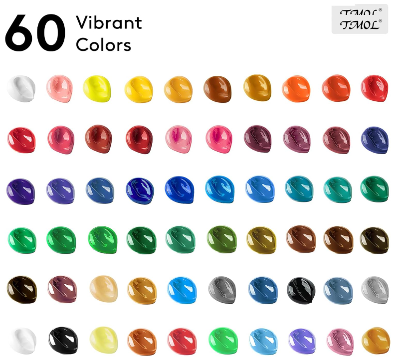 Acrylic Paint Set, 60 Colors (2 oz/Bottle) with 12 Art Brushes, Art ...