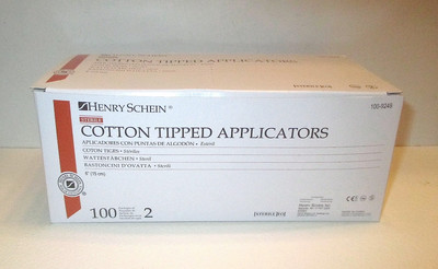 100 Ct Box Henry Schein 6" Sterile Cotton Tipped Applicators (2 per pk ...