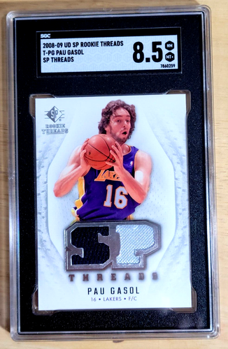SGC 8.5 NM/MT+ PAU GASOL 2008 UPPER DECK SP ROOKIE THREADS DUAL JERSEY ...