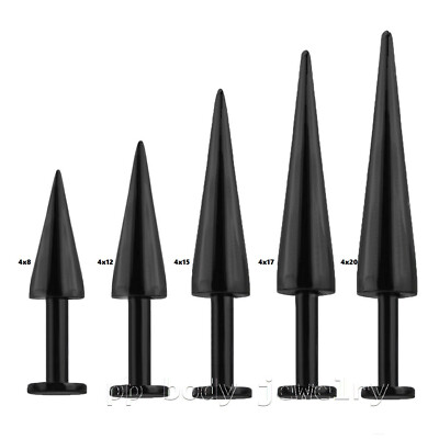 14G Black Titanium Anodized 316L Surgical Steel Long Cone Spike Chin ...