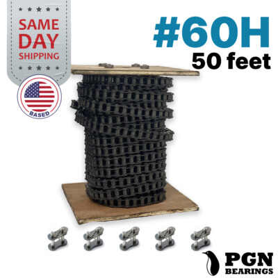 #60H Heavy Duty Roller Chain x 50 feet + 5 Connecting Link + Same Day ...