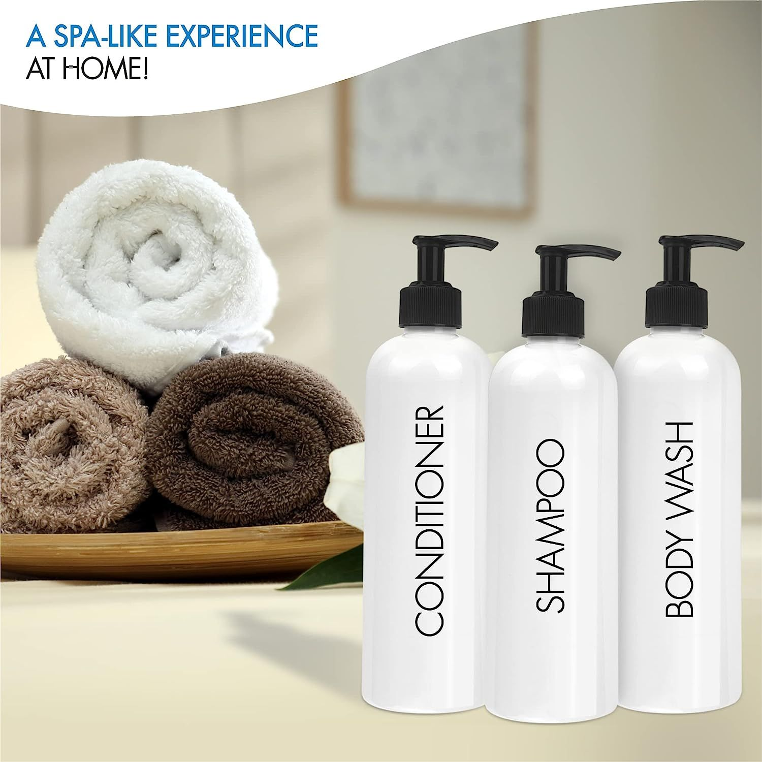 Empty Shampoo and Conditioner Dispenser (Pack of 3, 17 Oz) - Screen ...