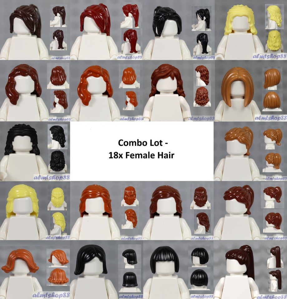 LEGO - Minifigure Hair Pieces Lot - Male Female Wigs Hat Cap City Town ...
