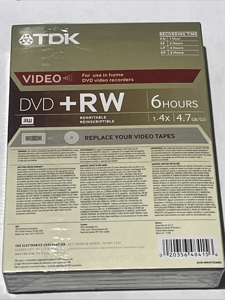 TDK Video DVD-RW 4.7 GB 2x Rewriteable Recording Pack Of 5 Brand New ...