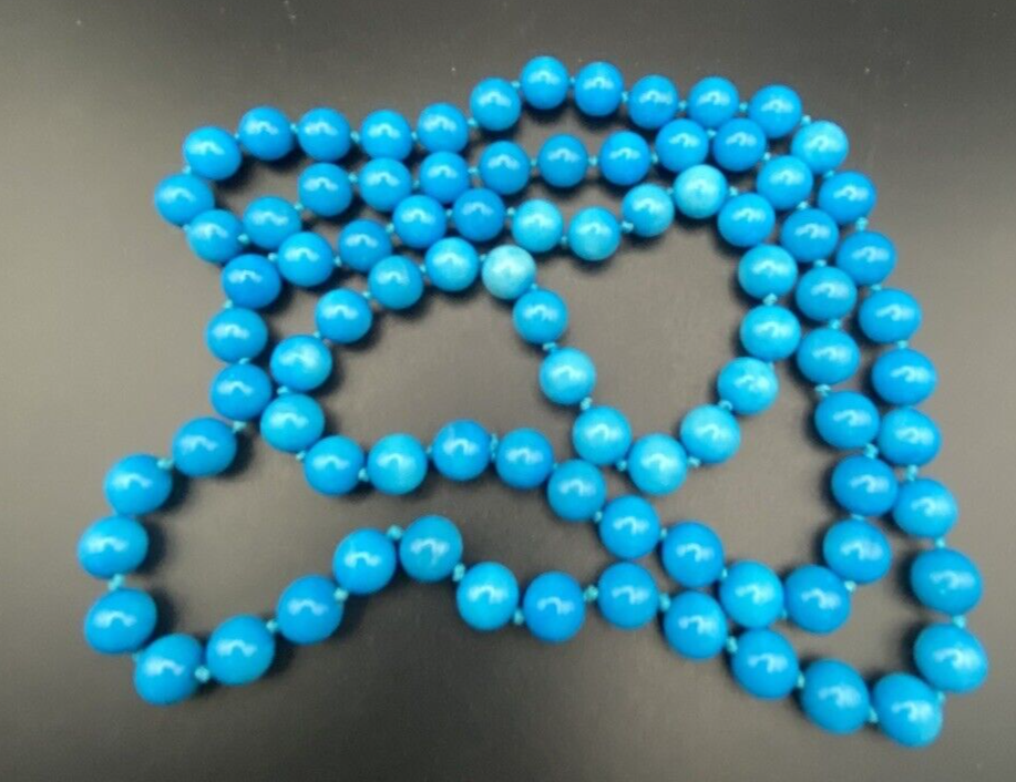 Faux Turquoise Howlite Stone Bead Necklace 32” Hand Knotted 8 mm Boho ...