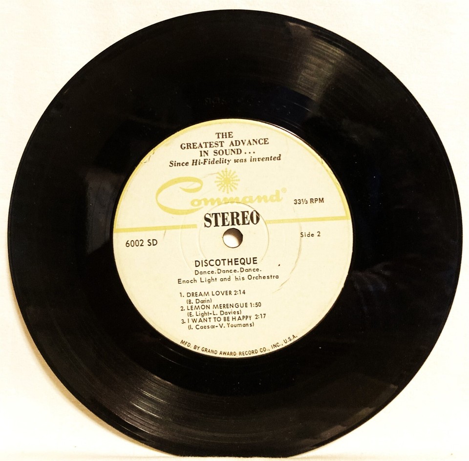 Enoch Light Dance Dance Dance Discotheque Stereo 6002SD Record 7" 33 ...
