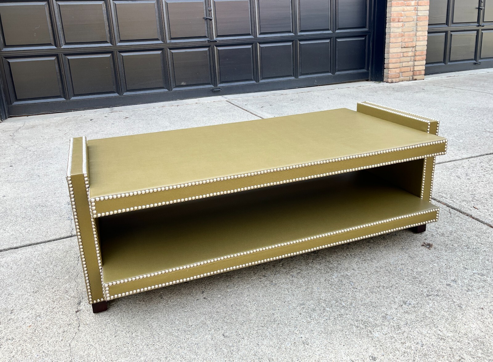 Custom Contemporary Chartreuse Green Italian Leather Nailhead Coffee ...