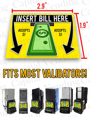 Insert Bill Here Accepts $1 Dollar Bill Acceptor Decal Sticker MEI ...