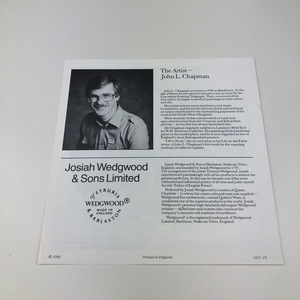 Wedgwood Collectors Plate 1988 ‘Off To Work’ Vintage - Number 9738C | eBay