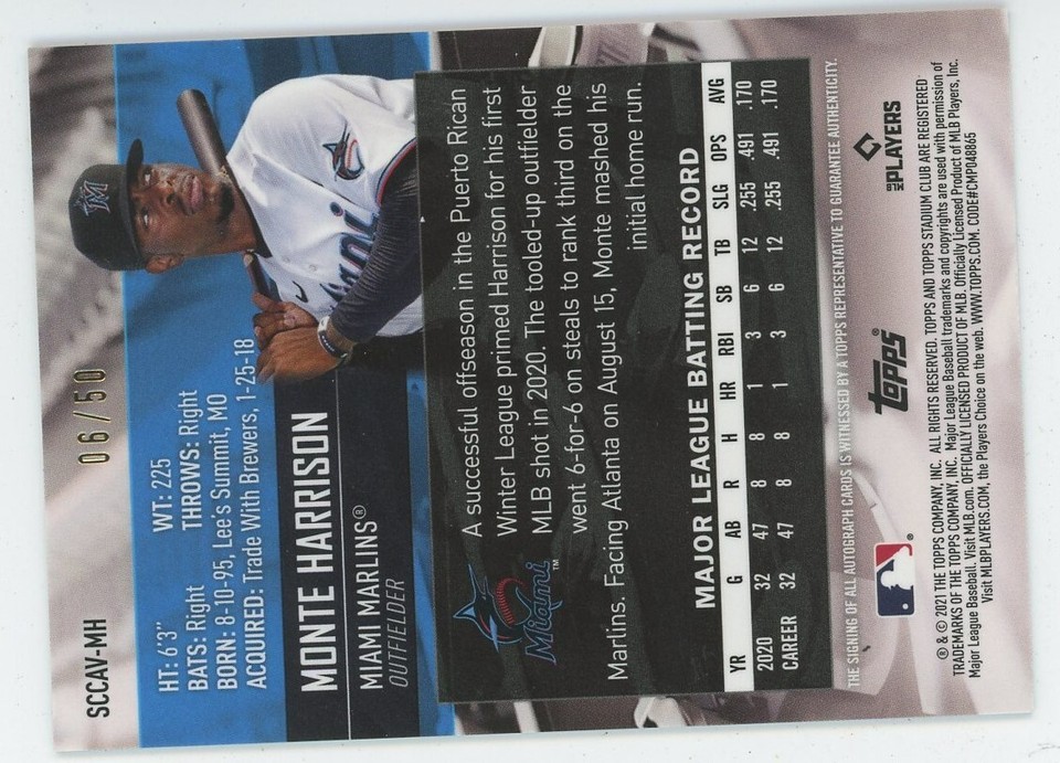 MONTE HARRISON 2021 Topps Stadium Club Gold Refractor Rookie Card RC ...