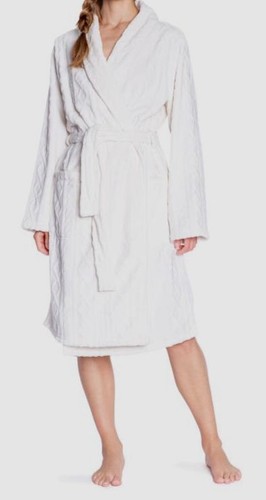 $98 PJ Salvage Women's Ivory Microfiber Sleepwear Plush Tie Cable Robe ...