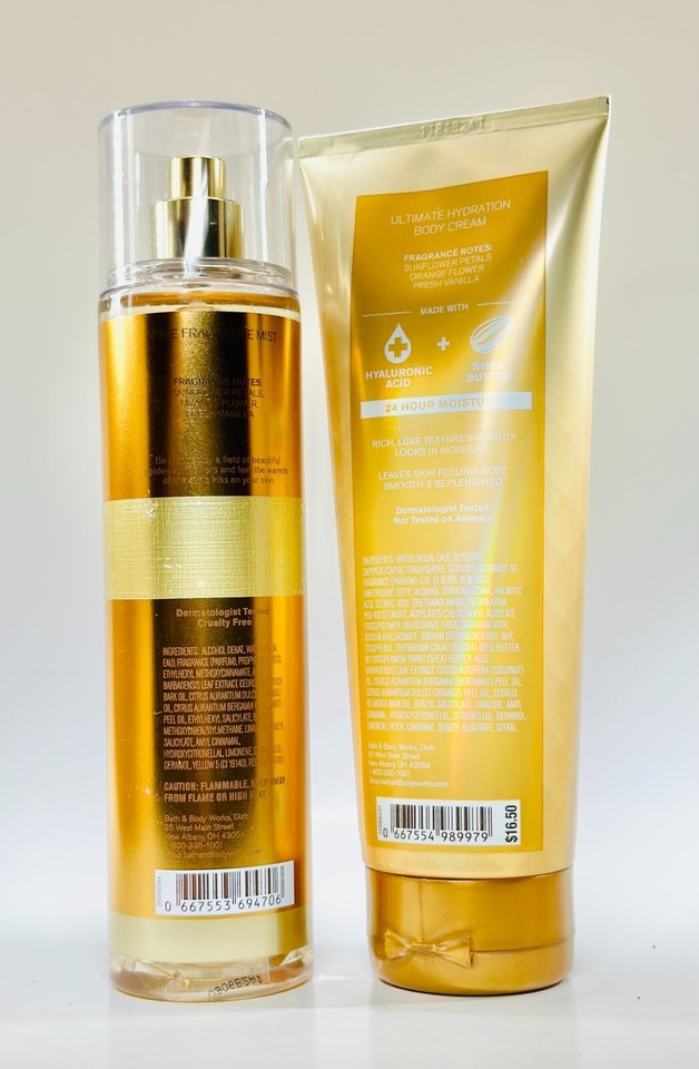 Bath Body Works GOLDEN SUNFLOWER Body Lotion 8oz & Fragrance Mist Spray ...