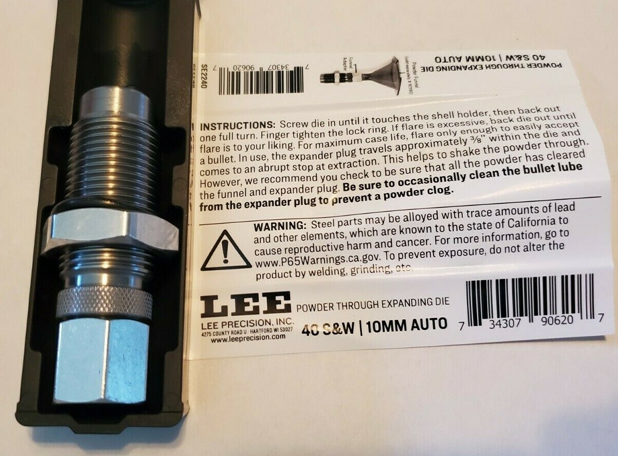 LEE 90620 Powder Through Expanding Die.40 S&W 10mm Auto *Free Shipping ...