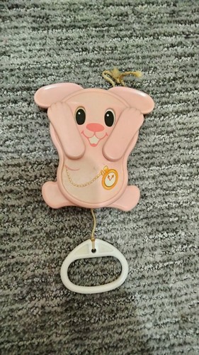 Peek-a-Boo Bunny Pull String Musical Baby Lullaby Crib Toy Pink Vtg ...