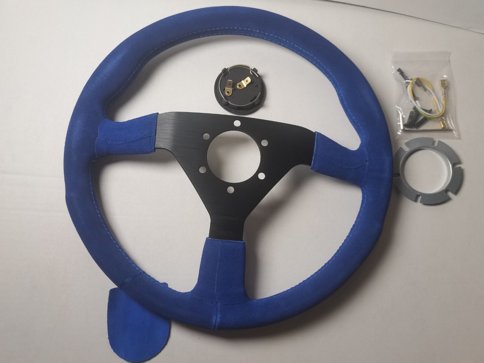 MOMO MC classic 350mm 14' Blue Suede Leather Sport Steering Wheel ...