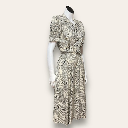 Stuart Alan petites, cream color fit and flare, w/ black leaf print ...