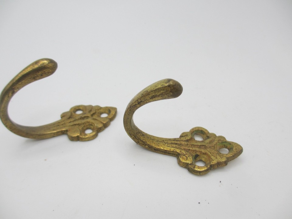 Antique Brass Hooks Old Coat Hook Hangers Vintage Victorian x2 | eBay