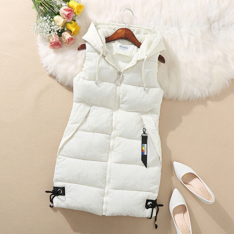 WOMENS LADIES LONG LINE HOODED PUFFER GILET JACKETS PADDED VEST TOPS ...