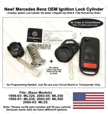 Mercedes Benz Ignition Lock Cylinder Repair Kit w/2 Key shells. For: ML ...
