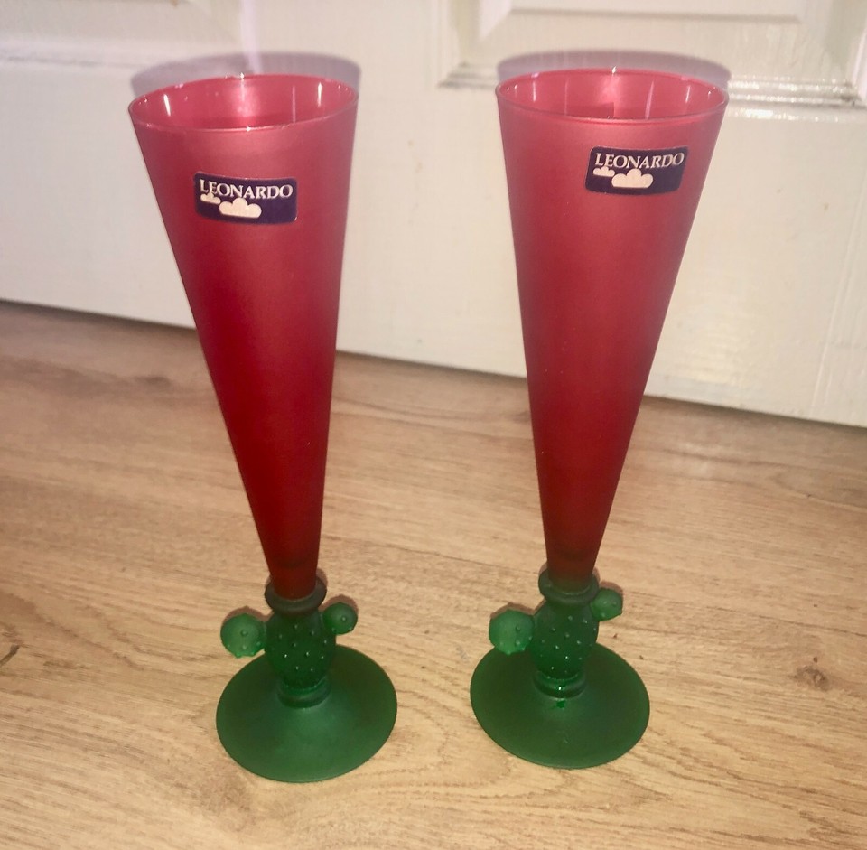 pair of vintage Leonardo glassware - red & green glasses - john lewis ...