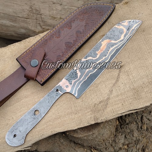 Rare Copper Damascus Chef's Knife Blank Blade 13" Hand forged Kitchen ...