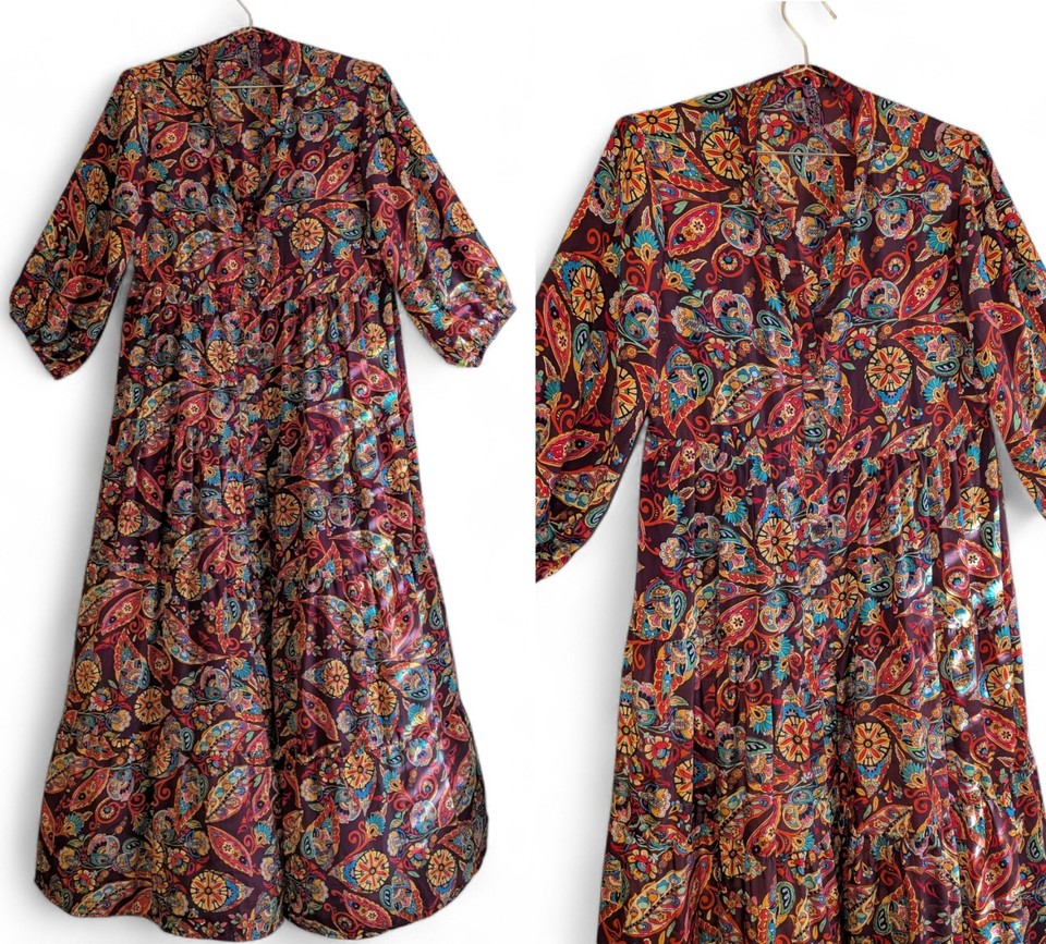 Anthropologie Me 2 Magic Women's Floral Paisley Maxi Dress Boho Pleated ...
